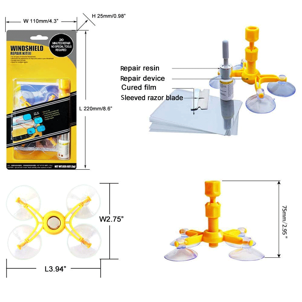 Windshield Repair Kit Quick Fix DIY Car Wind Glass Bullseye Rock Chip ...