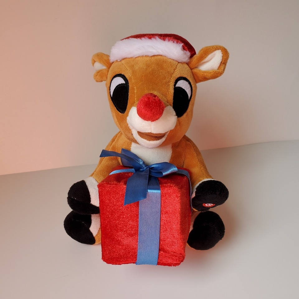 Gemmy Singing Rudolph Red Nosed Plush Reindeer Present See Video Light ...