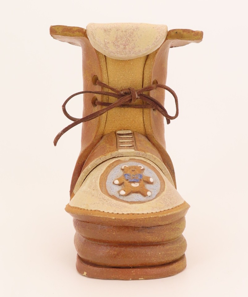Clay Boot Vase Planter Clay Country Cobbler Leather Lace Bear Medalion ...