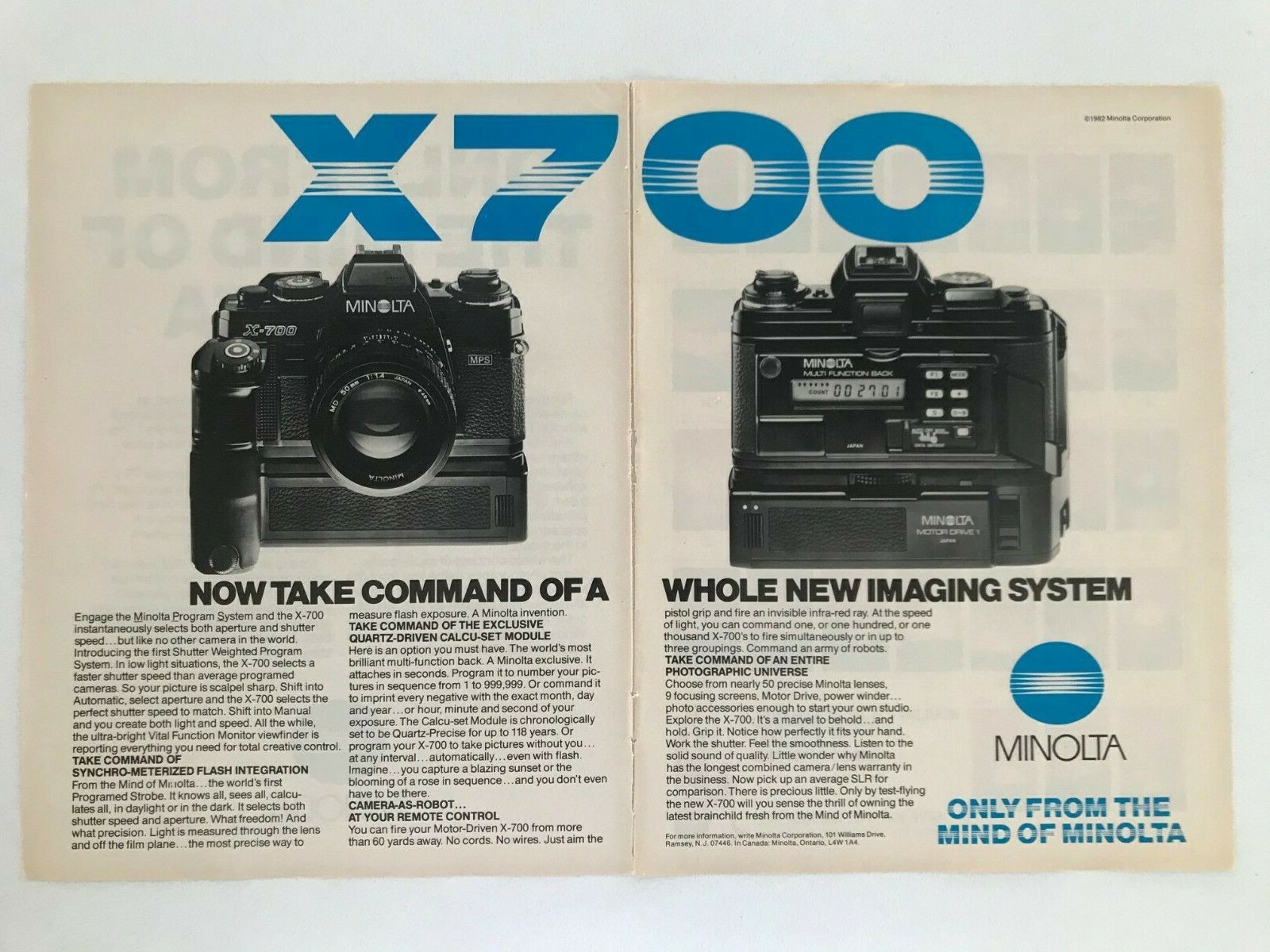 Minolta X700 Camera Vintage 1982 Print Ad | eBay