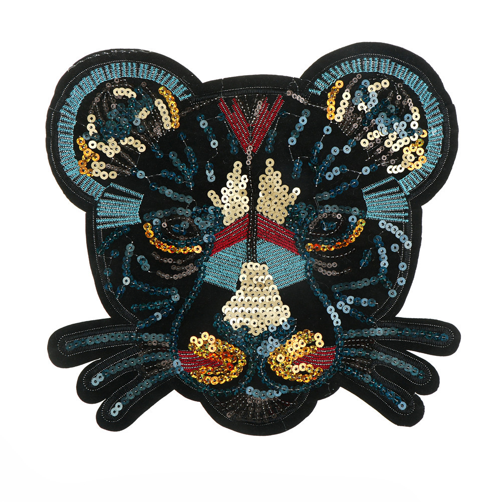 leopard head sequin embroidered fashion applique sew on patch diy ...