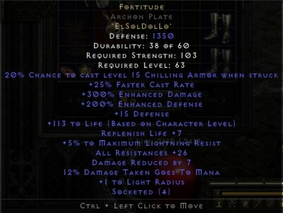 Diablo 2 Resurrected Fortitude ! Runeword Fort Armor Archon Plate -D2R ...