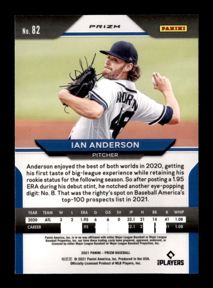 2021 Panini Prizm Red White & Blue Prizm #82 Ian Anderson Rookie Card ...