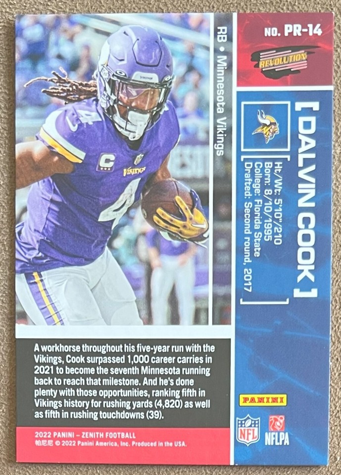 Dalvin Cook 2022 Panini Zenith Revolution #PR-14 Minnesota Vikings ...