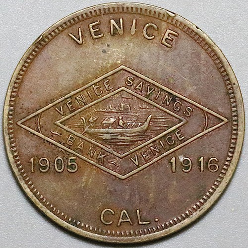 1916 Venice Savings Bank 50 Cents Token Gondola Canal CA Rare XF Coin ...