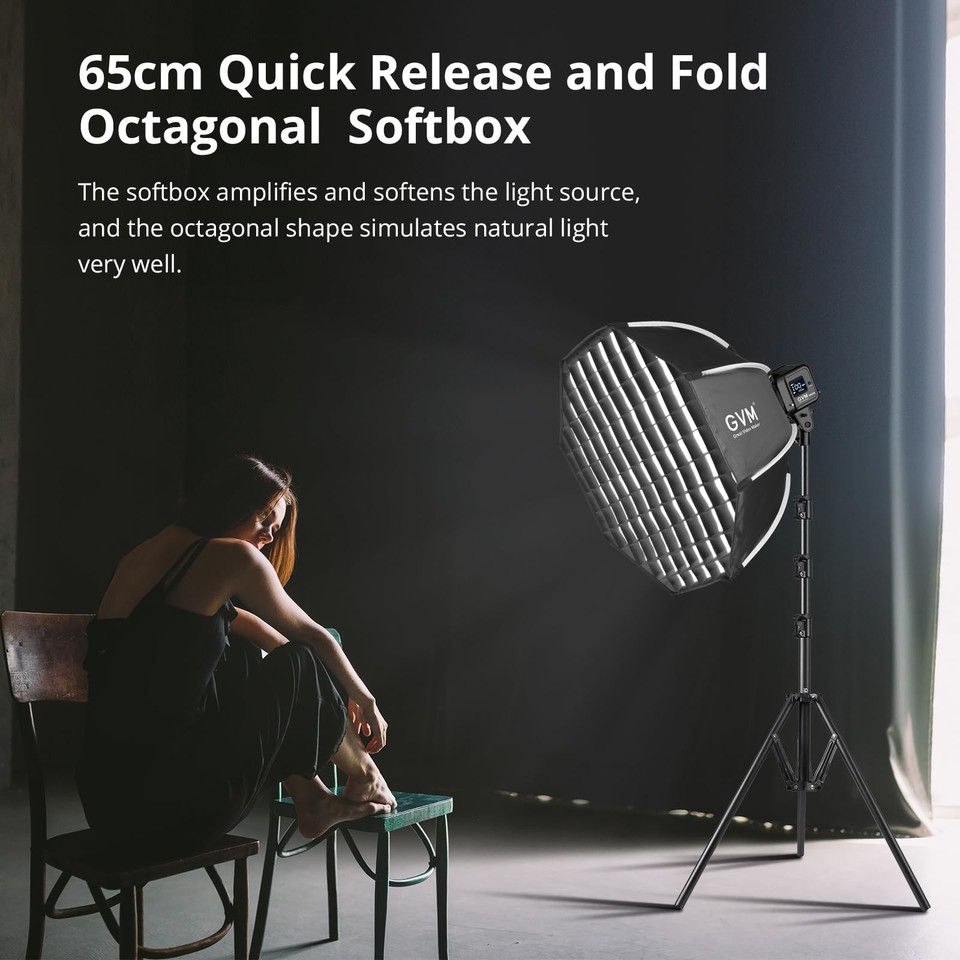 GVM 25.6inch/65cm Octagonal Softbox, Quick Release Bowens Mount Softbox ...