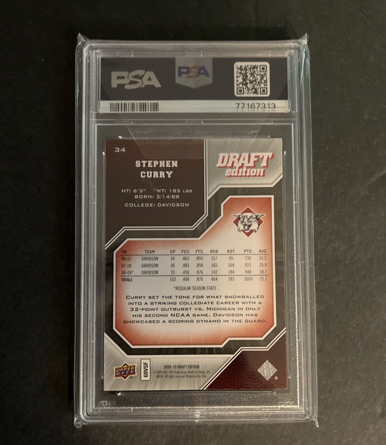 2009 UPPER DECK DRAFT EDITION STEPH CURRY ROOKIE BASKETBALL CARD PSA 9 ...