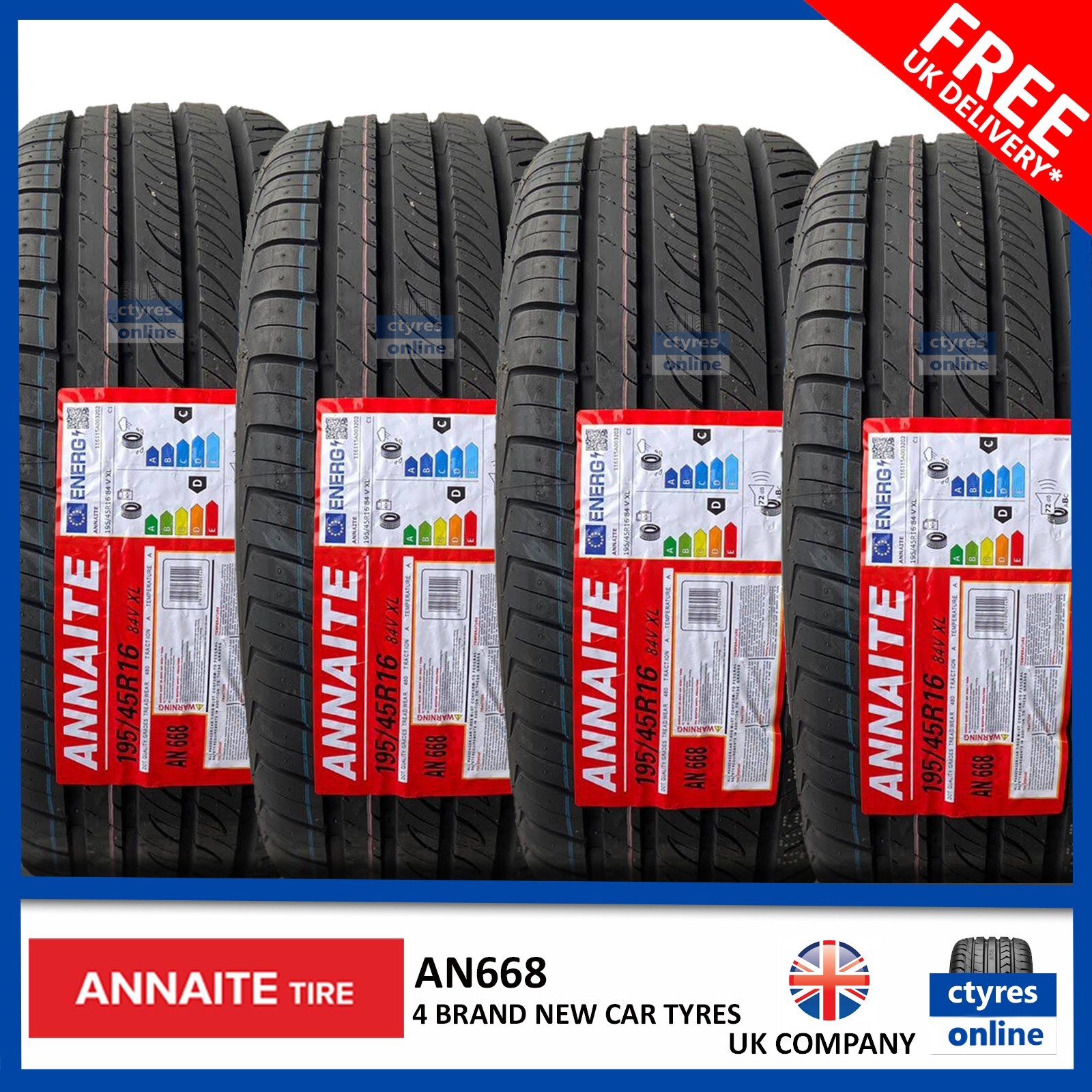 4X New 195 45 16 ANNAITE AN668 84V XL 195/45R16 1954516 *C WET GRIP* (4 ...