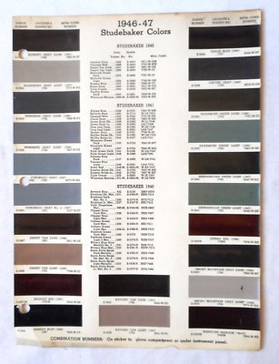 1946 - 1947 STUDEBAKER ARCO COLOR PAINT CHIP CHART ALL MODELS ORIGINAL ...