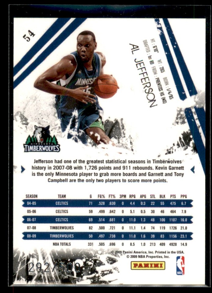 2009-10 Rookies & Stars GOLD Al Jefferson Minnesota Timberwolves #54 ...