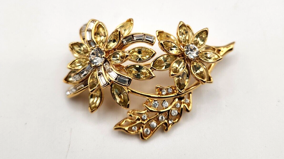 Nolan Miller Gold Kist Dahlia Floral Fantasy Series Rhinestone Brooch ...