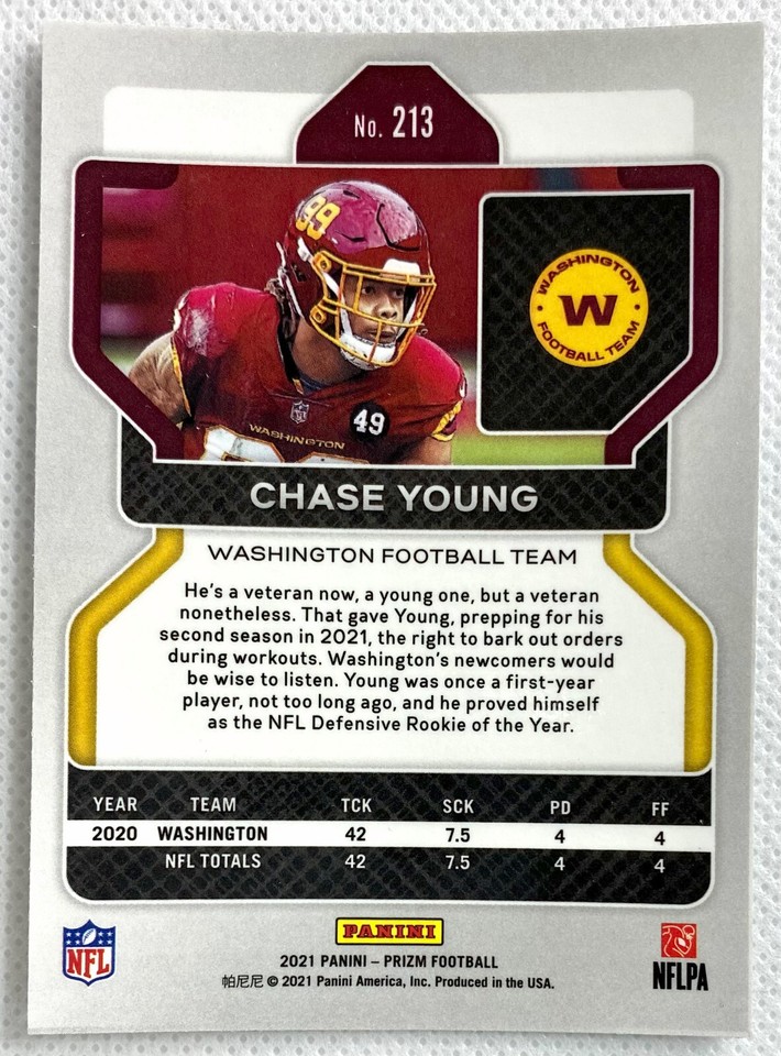 2021 Panini Prizm Football Chase Young Card #213 NFL Washington ...