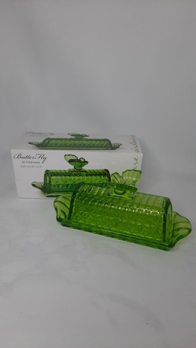 Circleware Butter Dish Butterfly Glass Green NEW | eBay