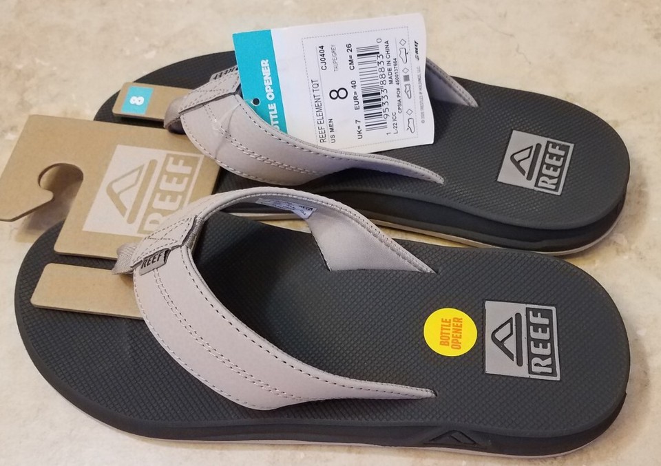 REEF Element TQT Flip Flop Sandals Bottle Opener Men sz 8 Grey Taupe ...