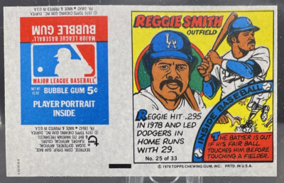 1979 BAZOOKA GUM MLB #25 Reggie Smith Dodgers Uncut Test Issue Wrapper ...