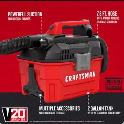 Craftsman V20 2-Gallon Cordless Wet/Dry Shop Vacuum – CMCV002B Tool ...