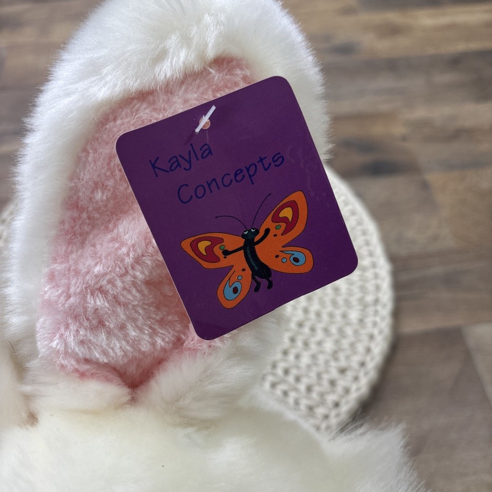 Kayla Concepts White Plush Bunny Plush Embroidered Butterfly 16" NEW ...