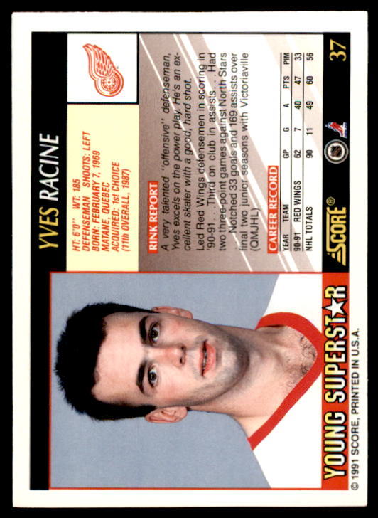 1991-92 SCORE YOUNG SUPERSTARS HOCKEY YVES RACINE #37 WINGS MINT | eBay