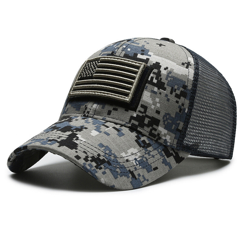 USA Flag Baseball Cap Detachable Patch Mesh Tactical Army Caps American ...