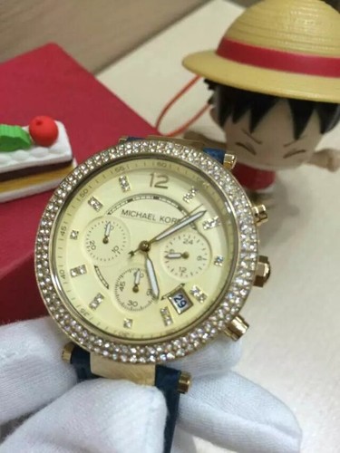 NWT Michael Kors MK2280 Navy Blue Leather Quartz Chronograph Women ...