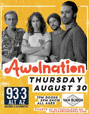 AWOLNATION 2018 PHOENIX CONCERT TOUR POSTER - Alternative Indie Rock ...