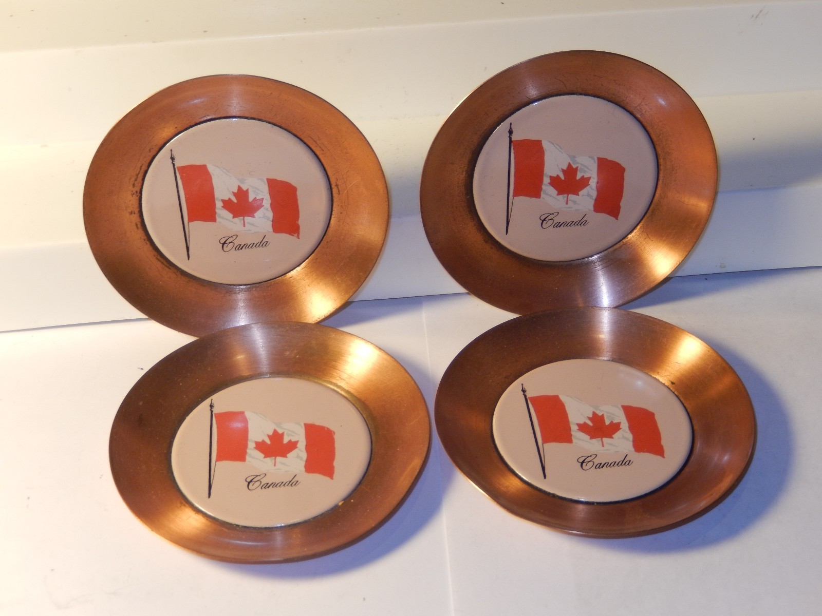 Set of 4 Fantasy Copperware Canada Coasters Ceramic center Flag 3 1/2 ...