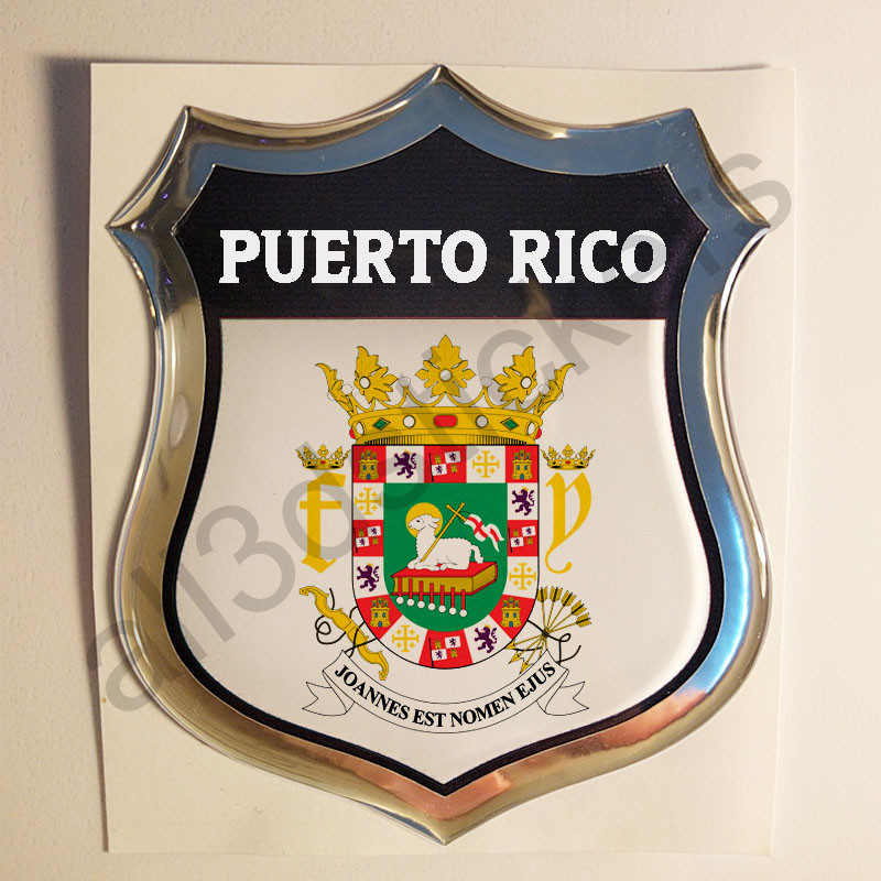 Sticker Puerto Rico Emblem Coat of Arms Shield 3D Resin Domed Gel Vinyl ...