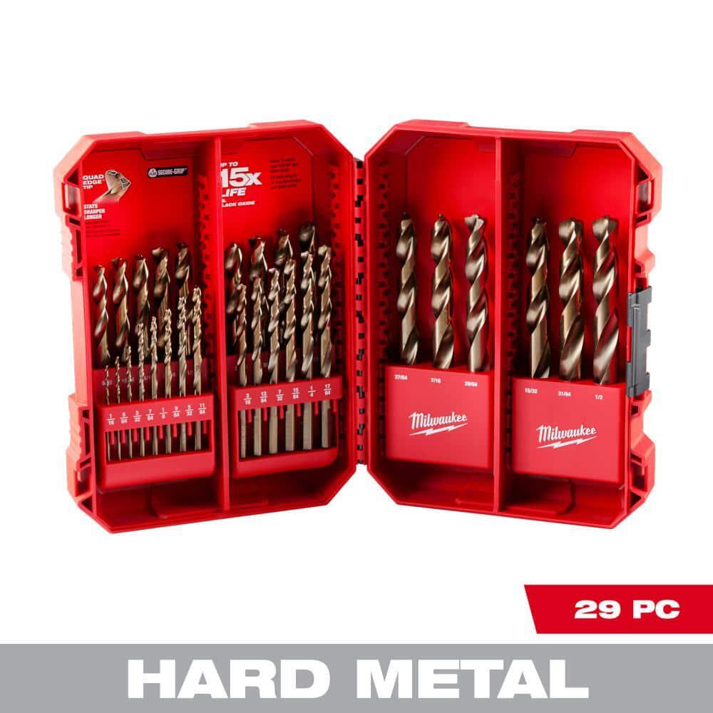 Milwaukee Twist Drill Bit Set Cobalt Quad Edge Tip 3-Flat Secure-Grip ...