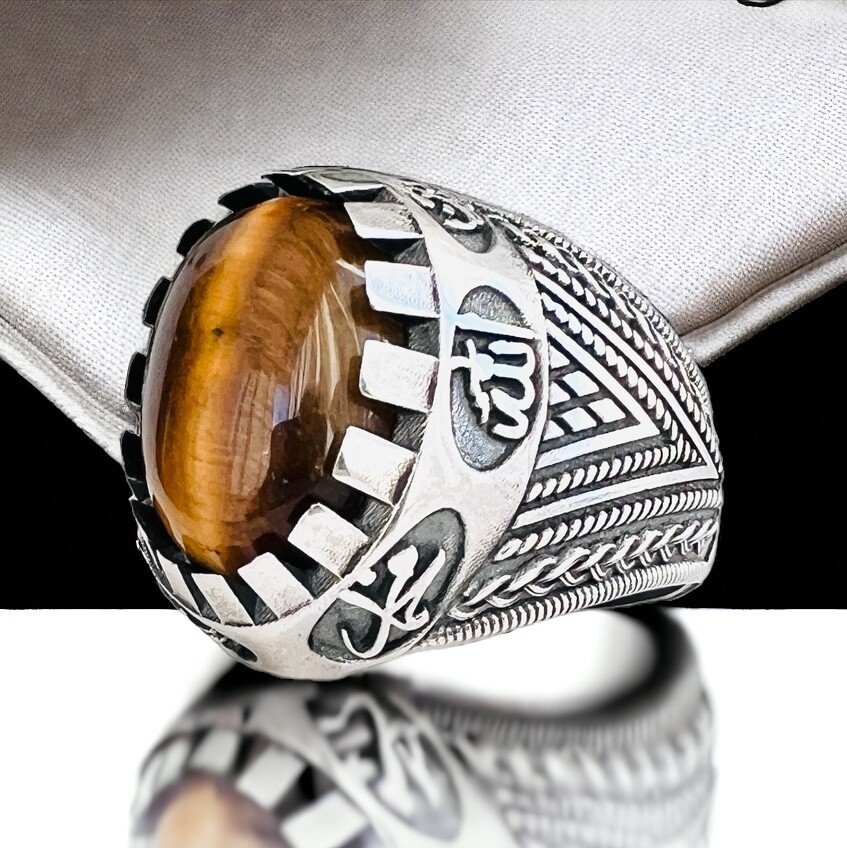 Men shia islamic ring Tiger's Eye 925 silver yemeni ehlibeyt Hasan ...