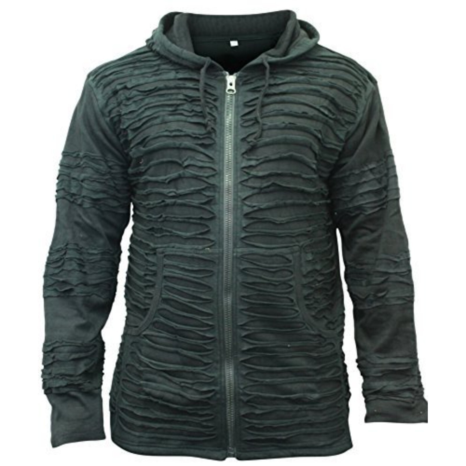 Mens Stonewashed Black Razor Cut Hippie Hooded Long Sleeved Winter ...