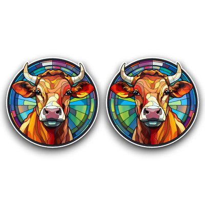 2x Small Cow Farm Animal Stained Glass Window Opaque Vinyl Sticker ...