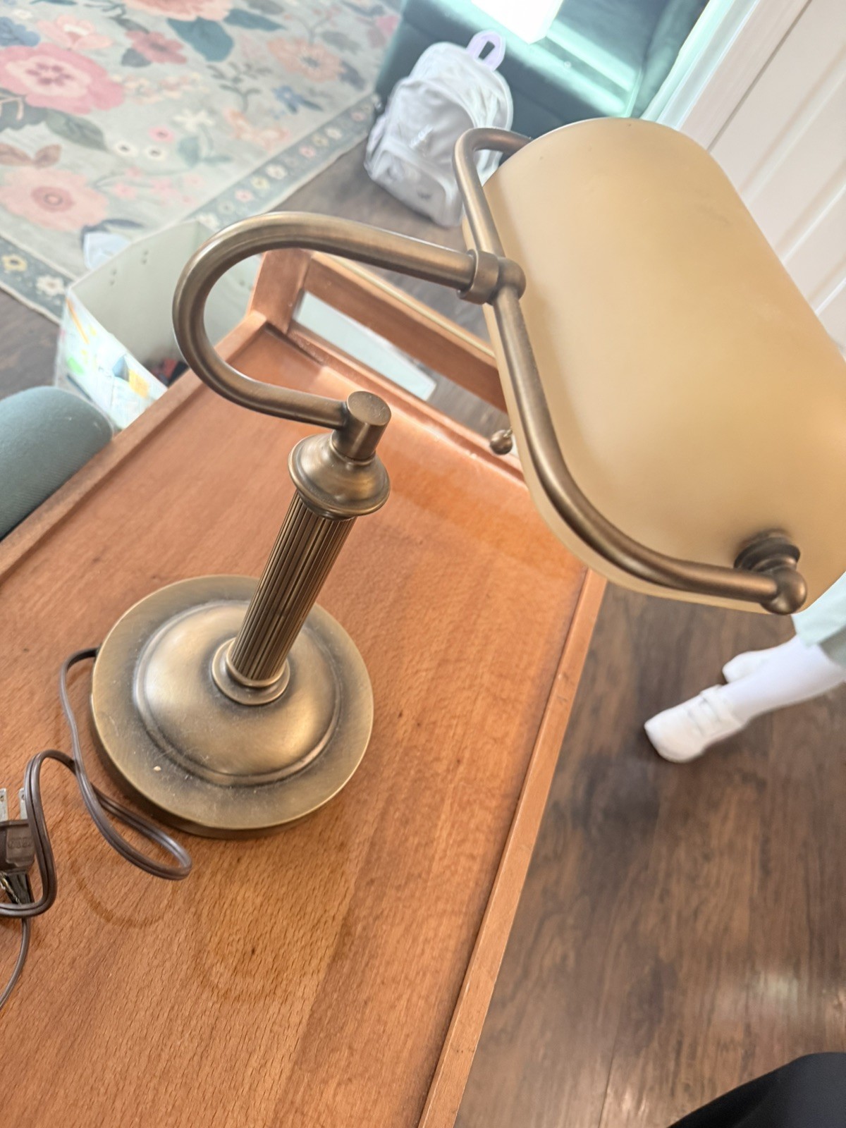 Banker’s Lamp Antique Bronze Finish Cream Glass Rectangular Shade Pull ...
