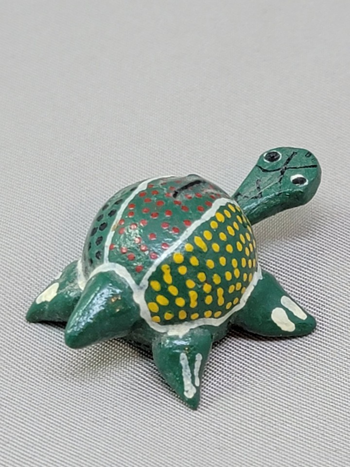 Mini 2” Loose Neck Bobbing Head Handpainted Wood Turtle Pink Green ...