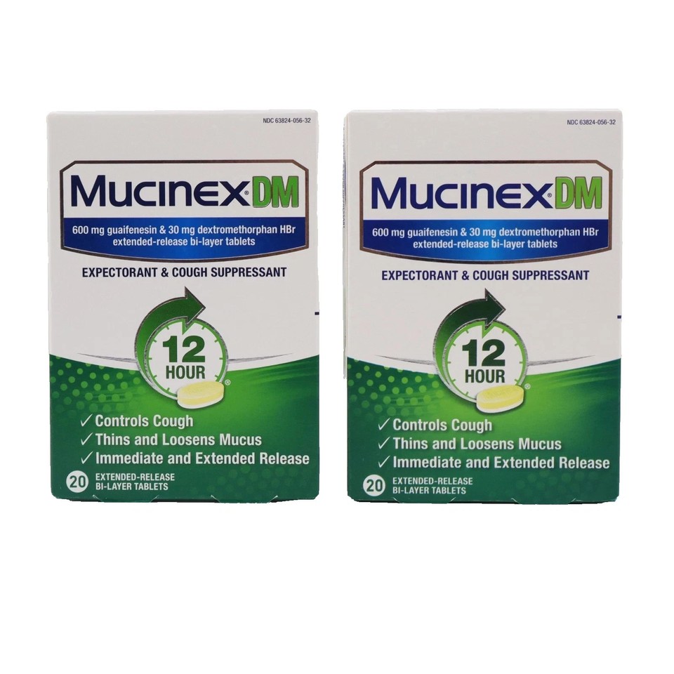 2x MUCINEX DM 12Hr Expectorant and Cough Suppressant Tablet 20x2 =40ct ...