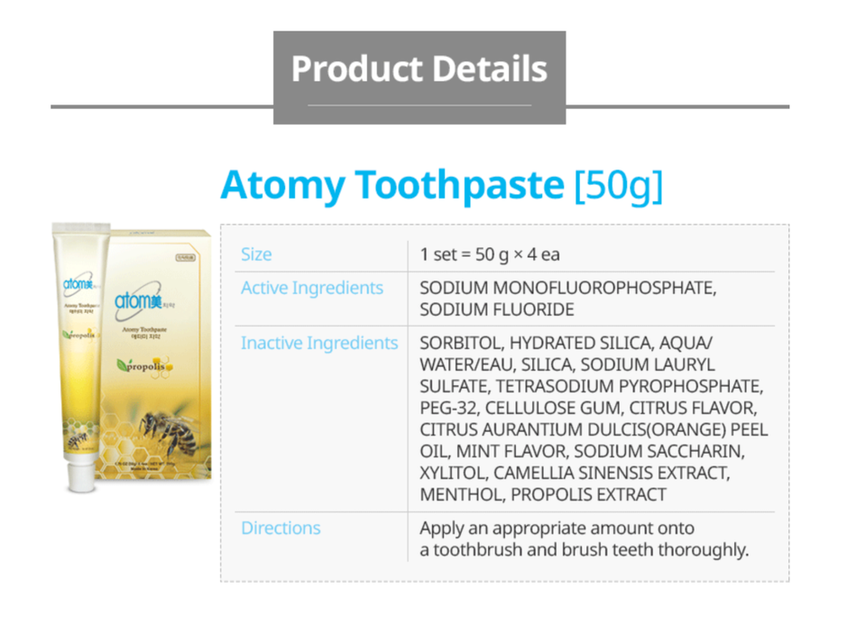 Atomy Propolis Toothpaste Oral Care Green Tea Extract 1set (50 grams X ...