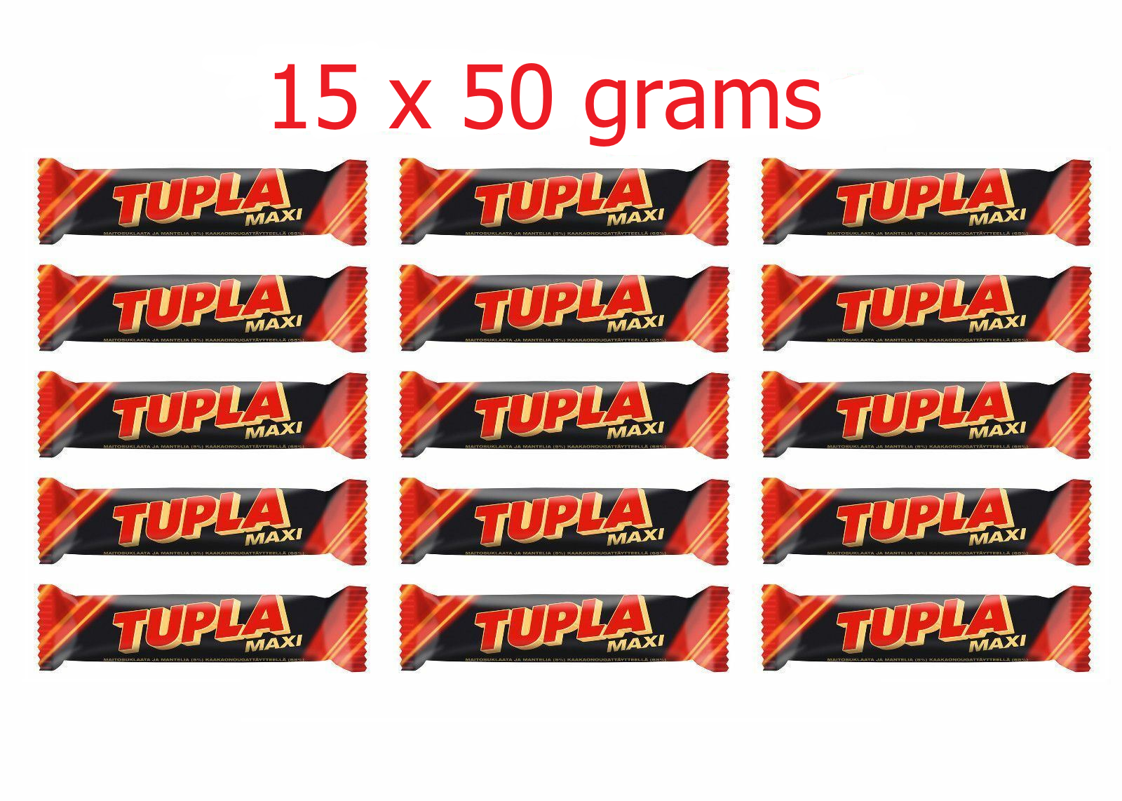 15 x TUPLA Maxi Finnish Cocoa Nougat & Almonds Chocolate Bar 15 x 50g ...