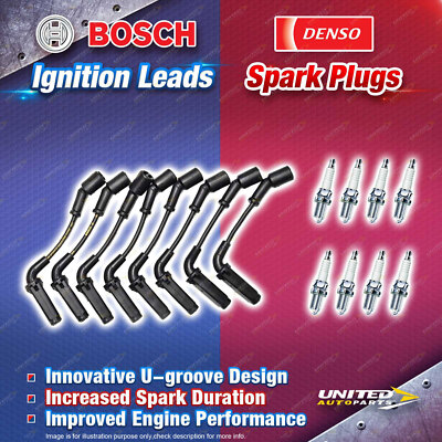 Bosch Super Leads + 8 x Denso Spark Plugs for Holden Calais Commodore ...