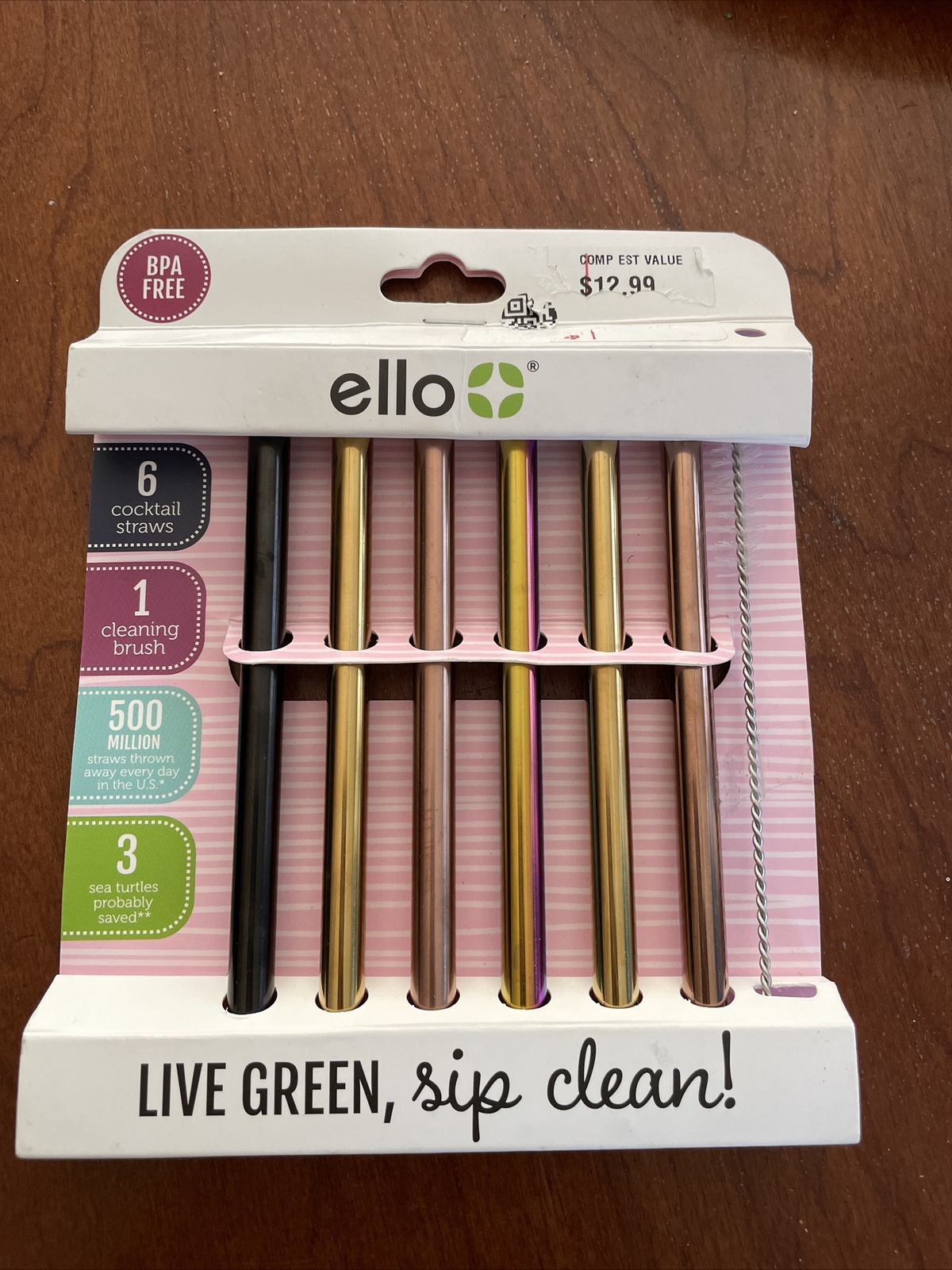 NEW ELLO LIVE GREEN SIP CLEAN 6 COCKTAIL STRAWS 1 BRUSH REUSEABLE ...