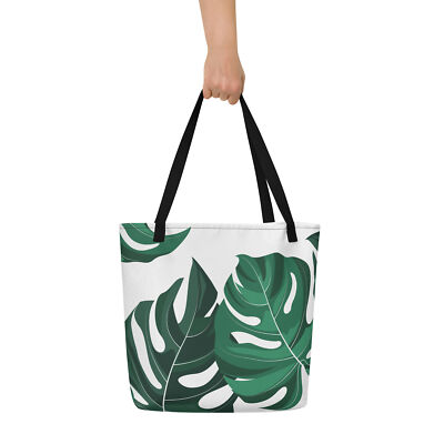 Tropical Monstera Leaves All-Over Print Large Tote Bag Fashion Beach ...