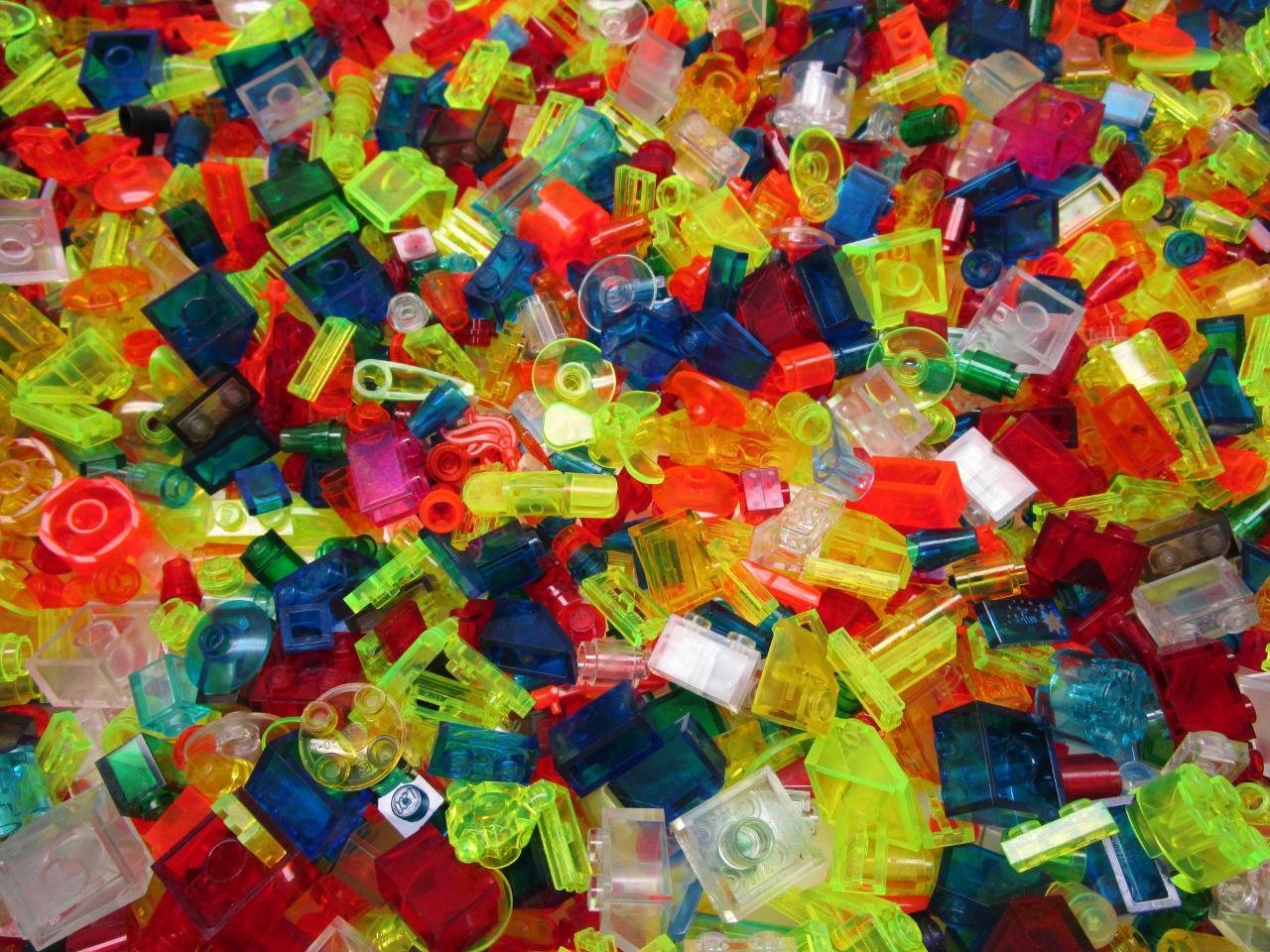 100 SMALL TRANSLUCENT LEGO PIECES LOT 1x1 1x2 2x2 tiny space dots cones ...