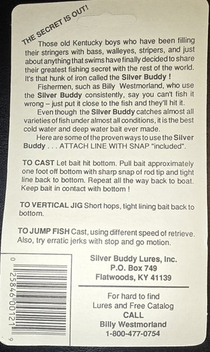 Silver Buddy Billy Westmorland Flatwoods Kentucky Size 1/2 Fishing Lure ...