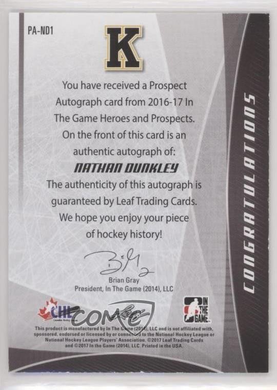 2016 Leaf ITG Heroes & Prospects Prospect Emerald 7/15 Nathan Dunkley ...