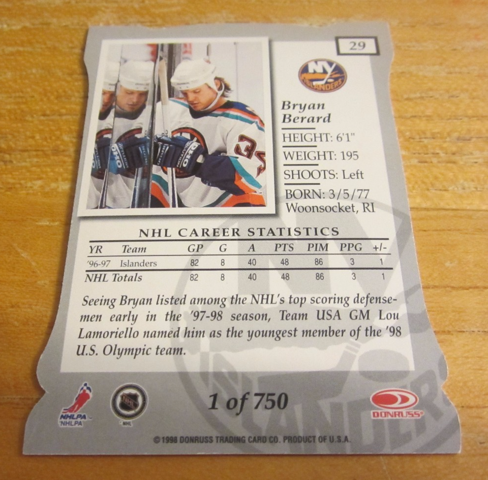 Bryan Berard 1997-98 Donruss Elite Aspirations #29 Card NHL New York ...