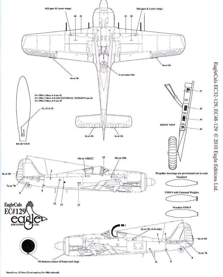 EagleCals Decals 1/32 FOCKE WULF Fw-190A Fighter JG1 SchG1 JG26 & JG51 ...