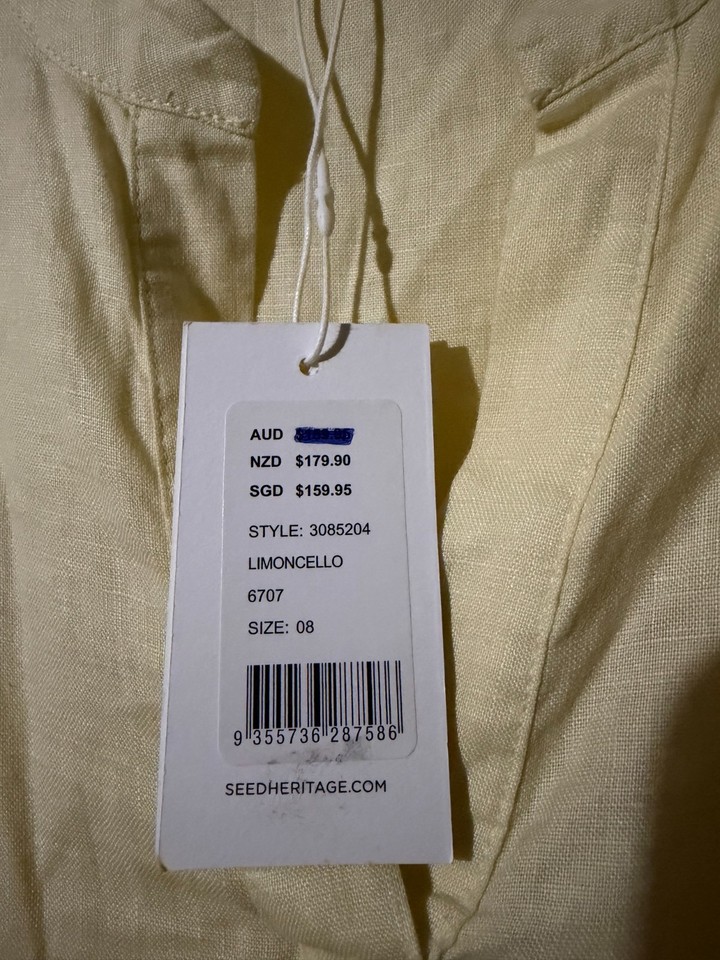 Womens SEED HERITAGE Yellow S/S Dual Layer Linen Dress - Size 8 (T120 ...