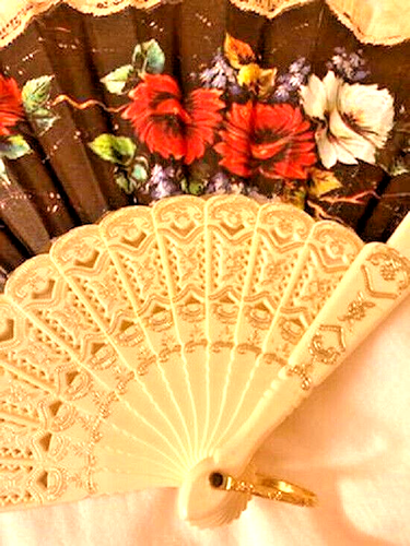 ASIAN Hand FAN RED Lace GOLD Black Floral GEISHA Decor | eBay