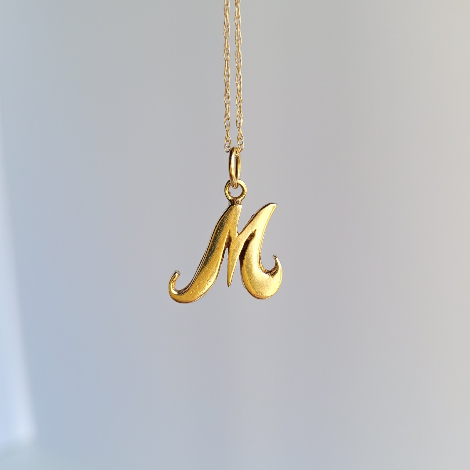 14K Gold LETTER M Pendant Charm Script Initial Monogr… - Gem