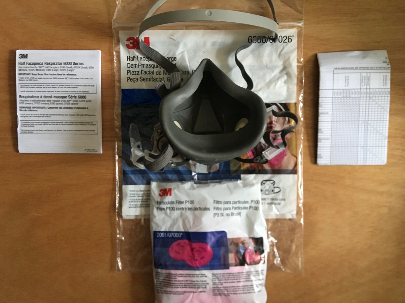 3M 6300/07026 Large Half Face Respirator with 2091 Filters NEW IN BAG ...