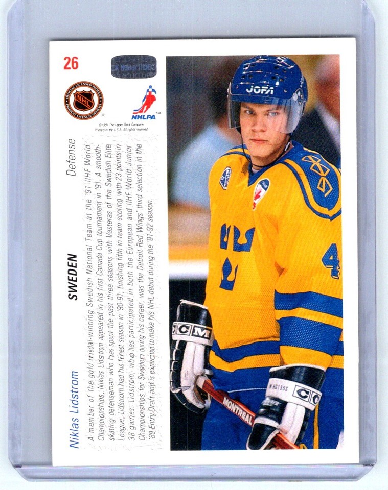 1991 Upper Deck #26 Nicklas Lidstrom Detroit Red Wings Rookie RC ...