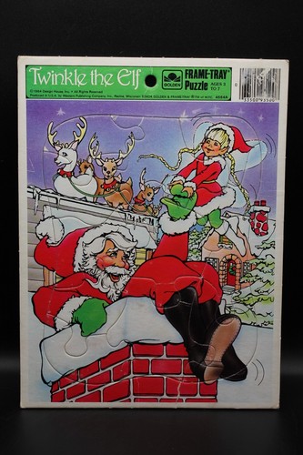 Vintage 1984 Golden Frame tray puzzle Twinkle the elf Santa reindeer ...